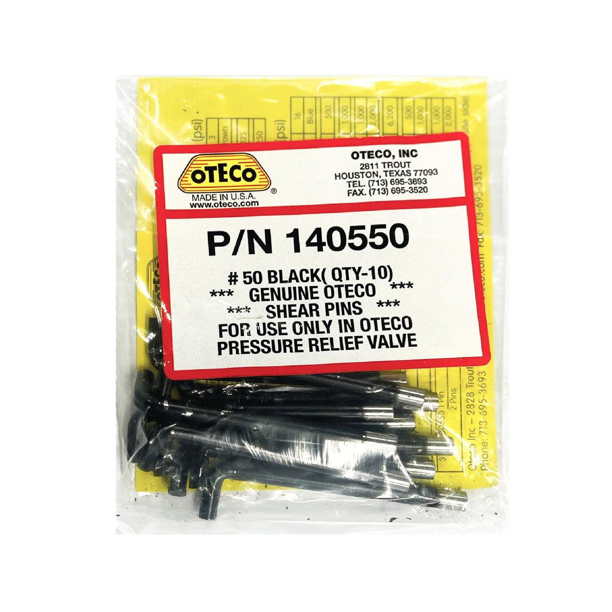 Oteco PRV Shear Pins, Black, Pack of 10 — Oil Baron Supply