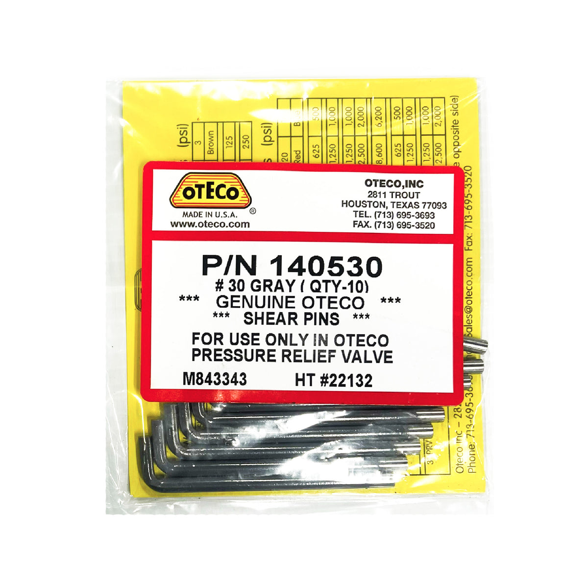 Oteco PRV Shear Pins, Gray, Pack of 10 — Oil Baron Supply