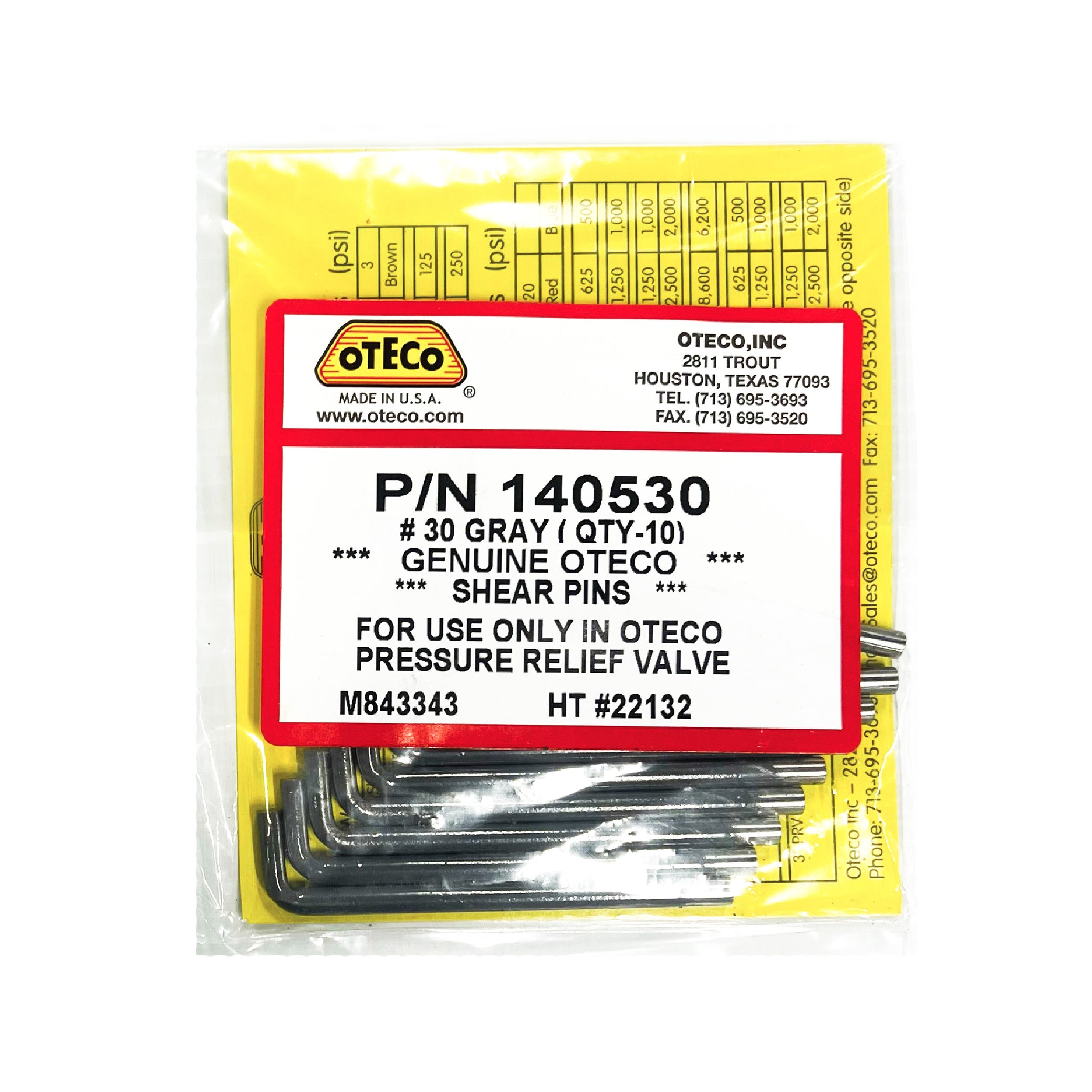Oteco PRV Shear Pins, Gray, Pack of 10 — Oil Baron Supply