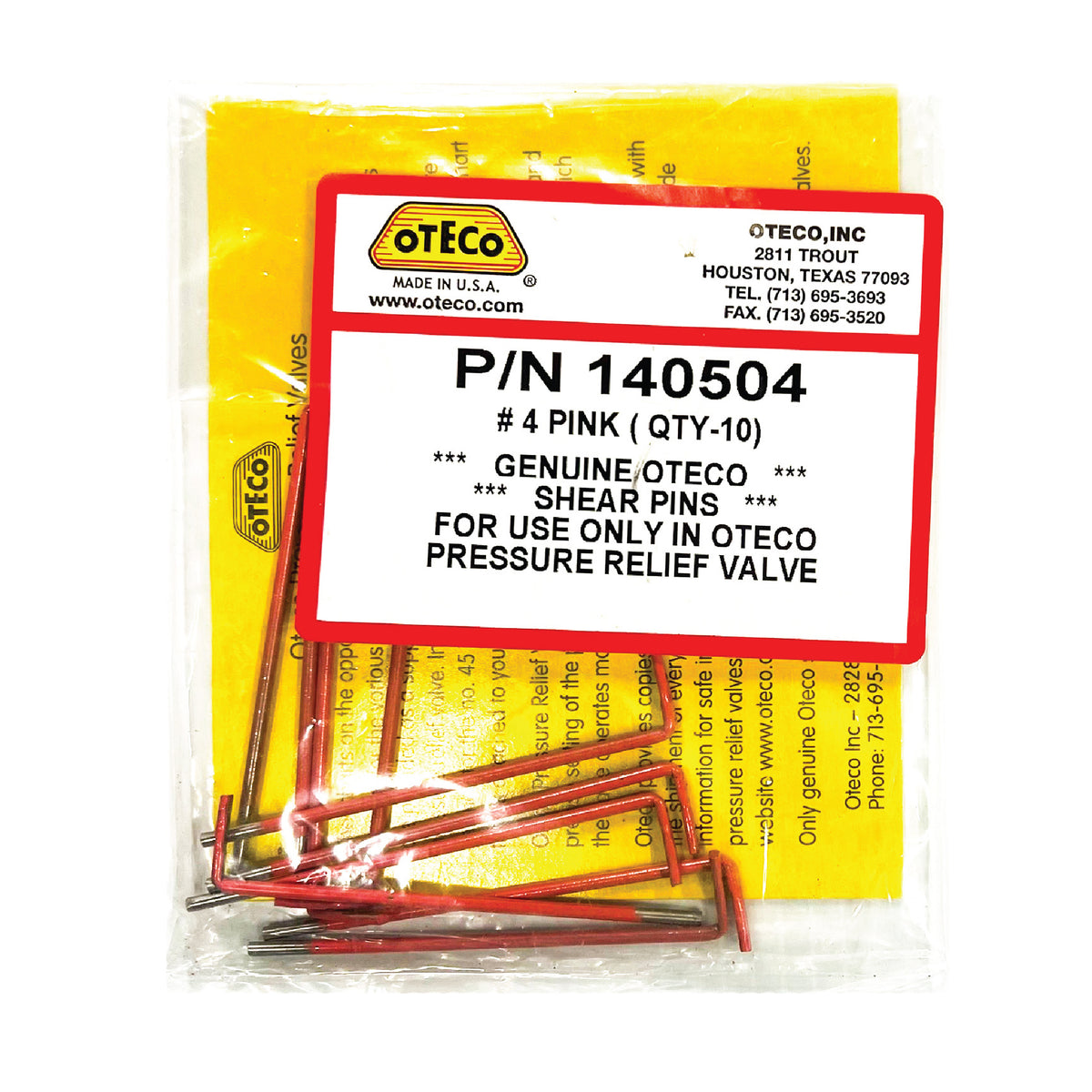 Oteco PRV Shear Pins, Pink, Pack of 10 — Oil Baron Supply