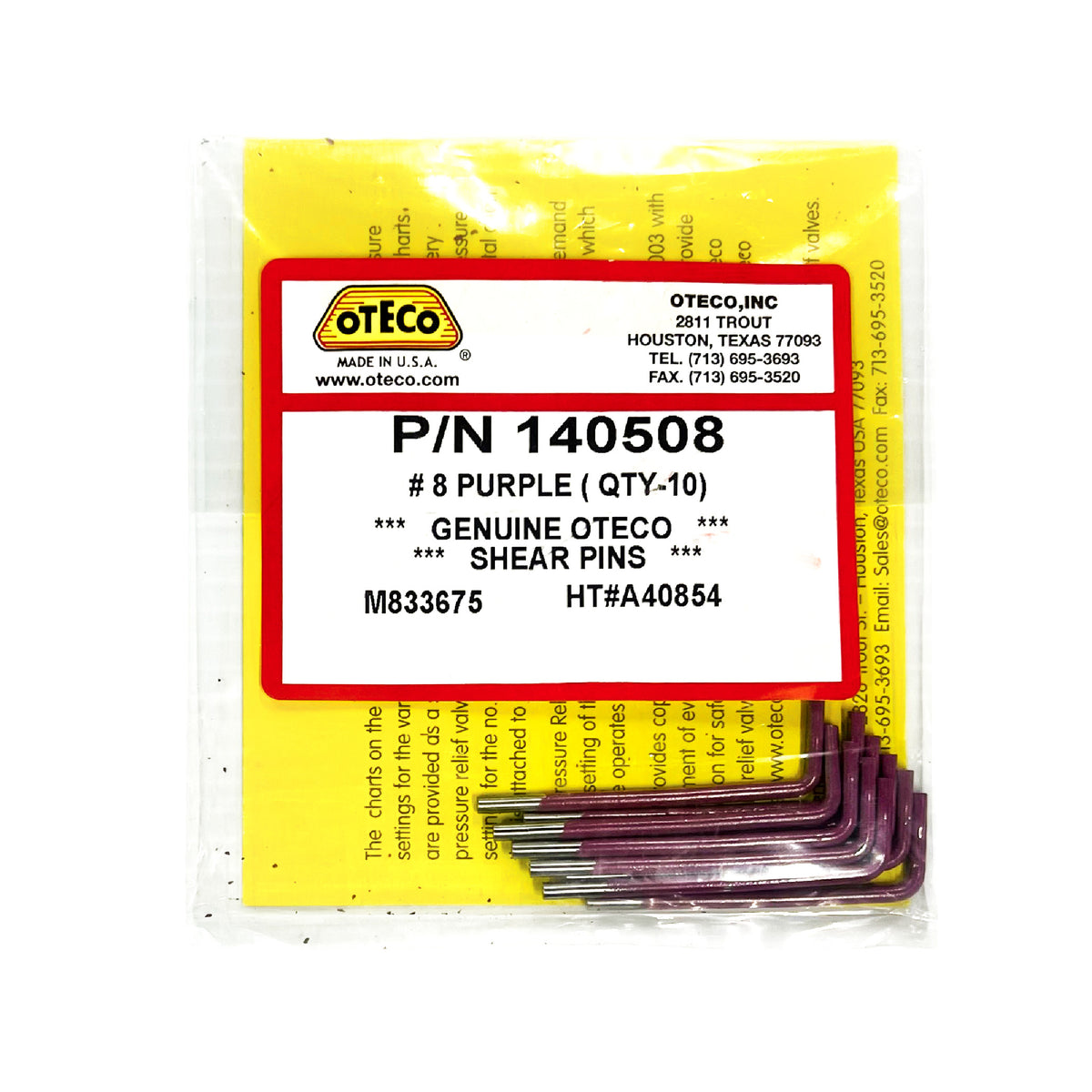 Oteco PRV Shear Pins, Purple, Pack of 10 — Oil Baron Supply